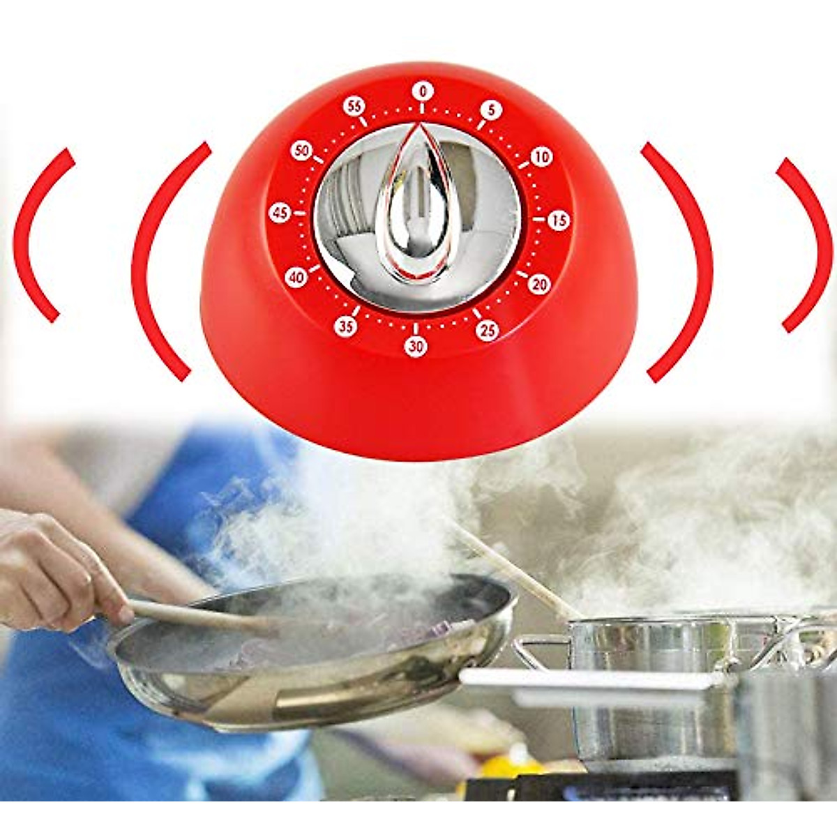 HOME-X Retro Kitchen Timer, Manual, Mechanical Wind-Up Cooking Timer-60 Minute Kitchen Timer-Countdown Timer-Vintage Red Timer– 3.25”D