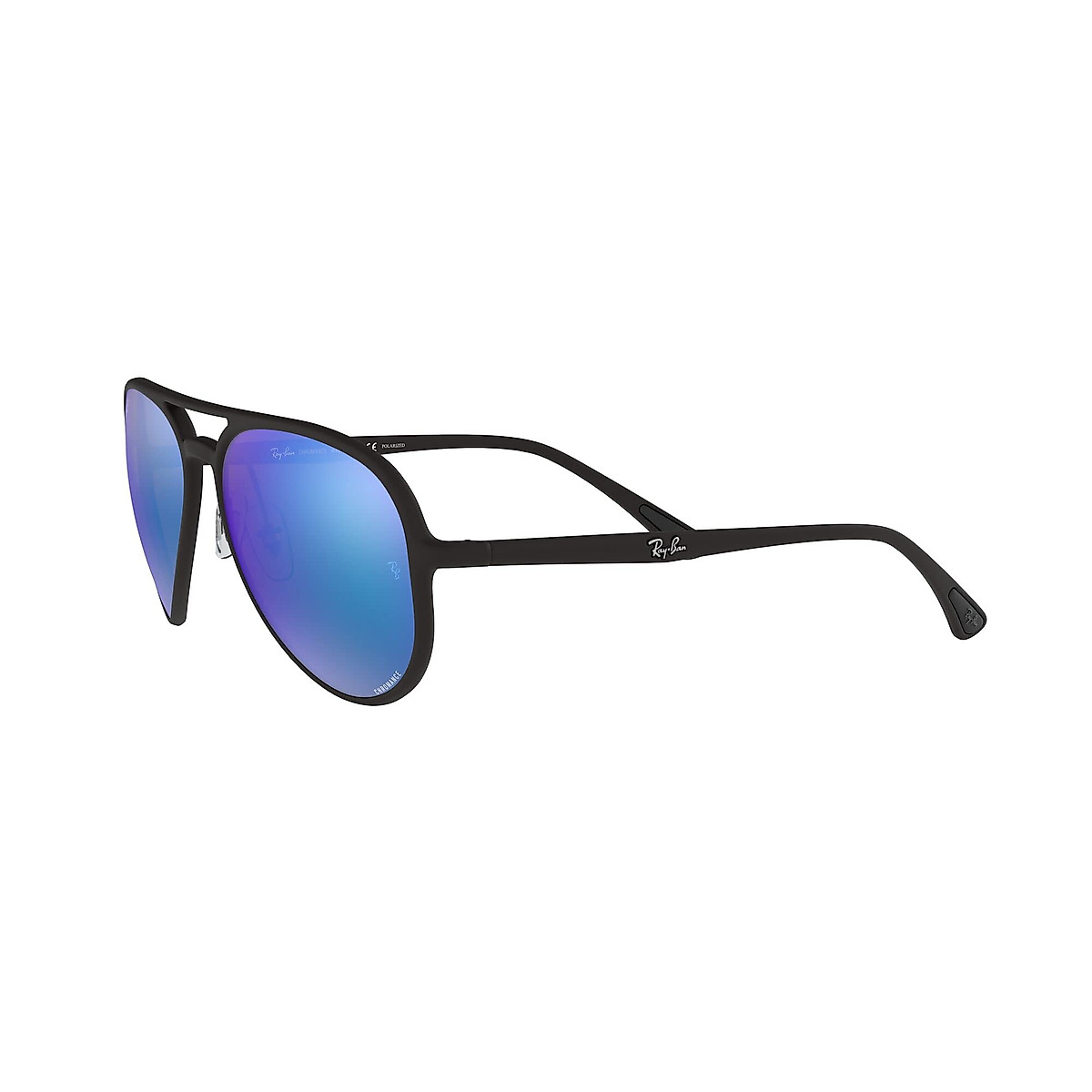 Ray-Ban Rb4320ch Chromance Aviator Sunglasses, Matte Black/Polarized Green Mirrored Blue, 58 mm