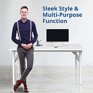 Halter Folding Desk Table for Small and Large Spaces, Collapsible Computer Desk for Office, Bedroom, and Study - 47” Space-Saving Portable, Foldable Study Table - White Desk, White Frame