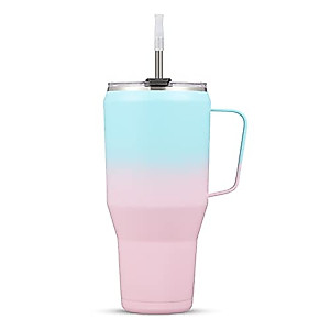 GOBATT 40 oz Tumbler with Handle and Straw Lid，Reusable Stainless Steel Double Vacuum Insulated Travel Mug Iced Coffee cup ，Keep Cold for 24 Hours, pink green