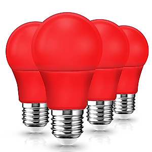 4 Pack Red LED Light Bulbs, A19 9W (60W Equivalent) Colored Party Light Bulb Outdoor, E26 Base for 4th of July Porch Lights, Police Support, Home Lighting, Wedding, Valentine's Day Decor, Not-dim