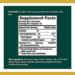Vitamin B12 Gummies by Nature's Bounty, Dietary Supplement, Supports Energy Metabolism and Nervous System Health, Mixed Berry Flavor, 500mcg, 90 Gummies