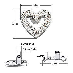 Excepro 1PCS Dermal Anchor G23 Titanium White Shiny Heart Shaped CZ Body Jewelry Anchor Dermal Tops