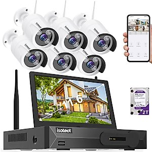 [Newest Strong Version]ISOTECT 11.6''Monitor, High-efficiency Video Coding Monitoring NVR Wireless Security Camera System,8CH Full HD 3MP CCTV Security System,6 IP66 Waterproof Cameras,2TB HDD