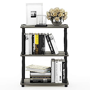 Furinno 18029GYW/BK Turn-N-Tube 3-Tier Compact Multipurpose Shelf Display Rack, Classic, French Oak Grey/Black, 3-Tier Classic Tubes
