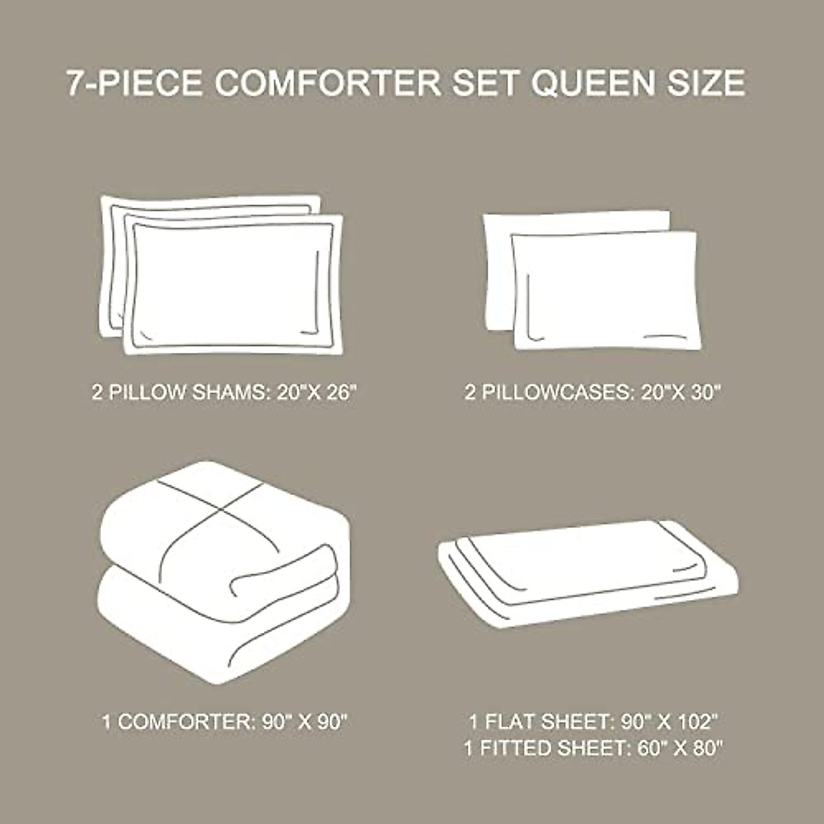 Boho Comforter Set Queen,7 Pieces Bed in a Bag White Grey Comforter Geometric Bedding Set Bohemian Soft Microfiber Queen Size(1 Comforter,2 Pillowcases,1 Flat Sheet,1 Fitted Sheet,2 Pillow Shams)