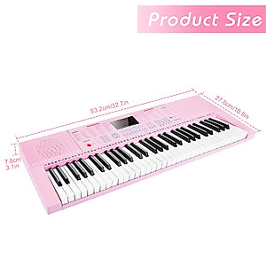 Vangoa VGK610 Piano Keyboard, 61 Mini Keys Portable Music Keyboard for Beginners with Microphone, 3 Teaching Modes, 350 Tones, 350 Rhythms, 30 Demos, Pink