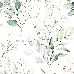 UniGoos Gold Edge Foliage Peel and Stick Wallpaper Green Leaves Vinyl Removable Contact Paper Abstract Branch Leaf Self-Adhesive Wall Paper Roll for Cabinet Living Room DIY Decor 17.7" x118.1"