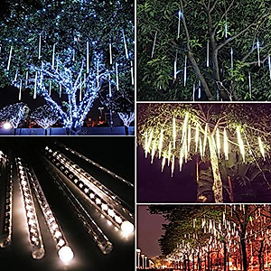 MIS1950s Christmas Lights Meteor Shower Lights 11.8'' 6pc Spiral Tubes 144 LEDs Waterproof Icicle Snowfall String Lights for Wedding Christmas Xmas Halloween Garden Tree Home Decor (Yellow)