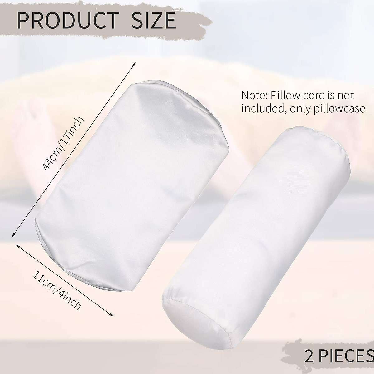 Tatuo 2 Pieces White Cervical Round Pillow Cover for Neck Roll Pillow Cervical Neck Roll Memory Cylinder Round Cushion(Artificial Silk,17 x 4 Inch)
