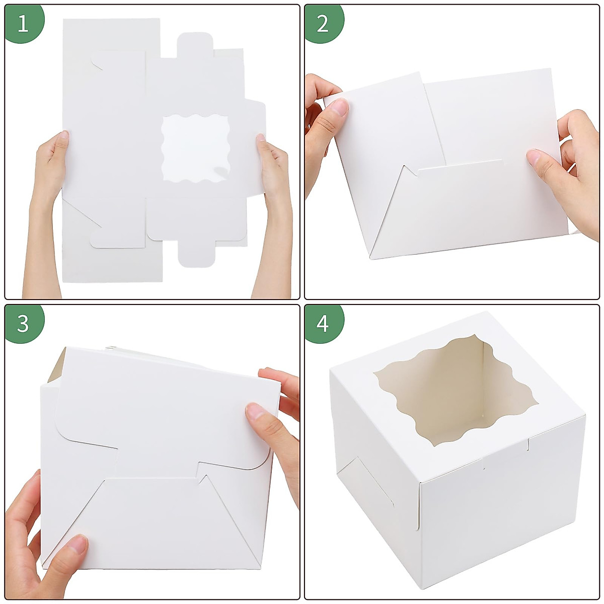 Moretoes 15pcs Bakery Boxes, 6x6x5in Small Cake Boxes Cookie Boxes with Window, White Cupcake Boxes Treat Boxes for Dessert Pastries