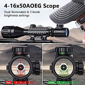MidTen 4-16x50 AO Tactical Rifle Scope Dual Illuminated Optics & Illuminated Reflex Sight 4 Holographic Reticle Red/Green Dot Sight & Laser Sight