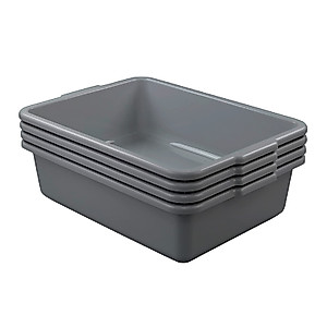 Yesdate 4 Packs 24 L Plastic Commercial Bus Box, Large Bus Tub, Utility Bus Tote, Grey