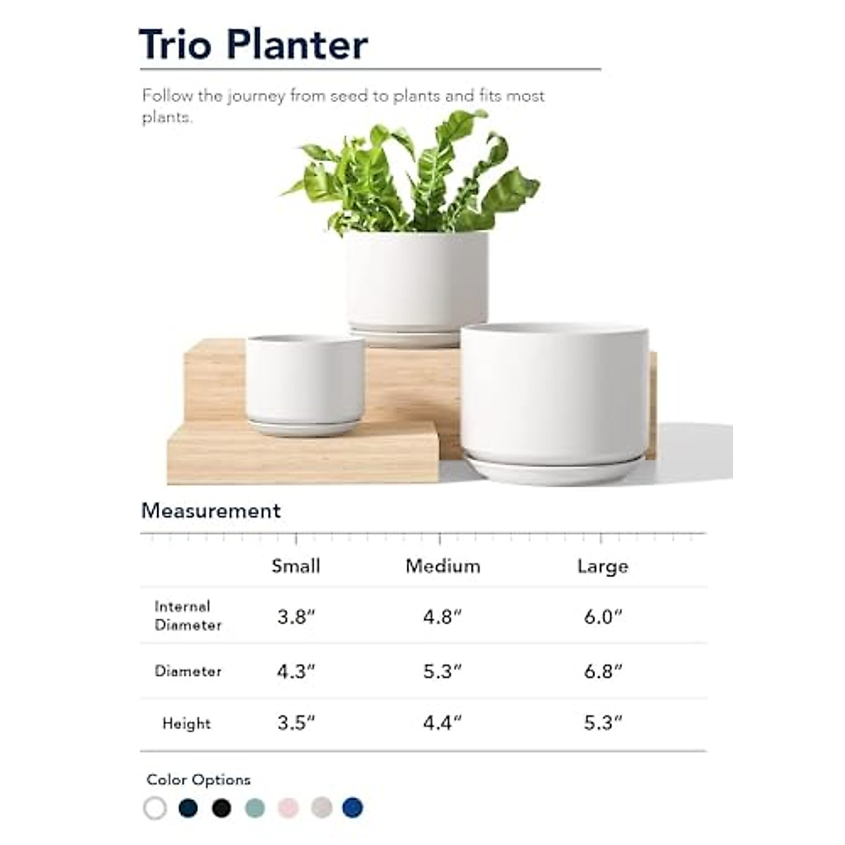 LE TAUCI Plant Pots Indoor, 4.3+5.3+6.8 Inch, Set of 3, Ceramic Planters with Drainage Hole and Saucer, Modern Indoor Flower Pot with Hole Mesh Pad, Gifts for Mom, Classic White