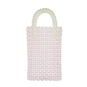 YUSHINY Women Transparent Acrylic Beaded Top-Handle Clutch Vertical Evening HandBag for Wedding Party (Pink)