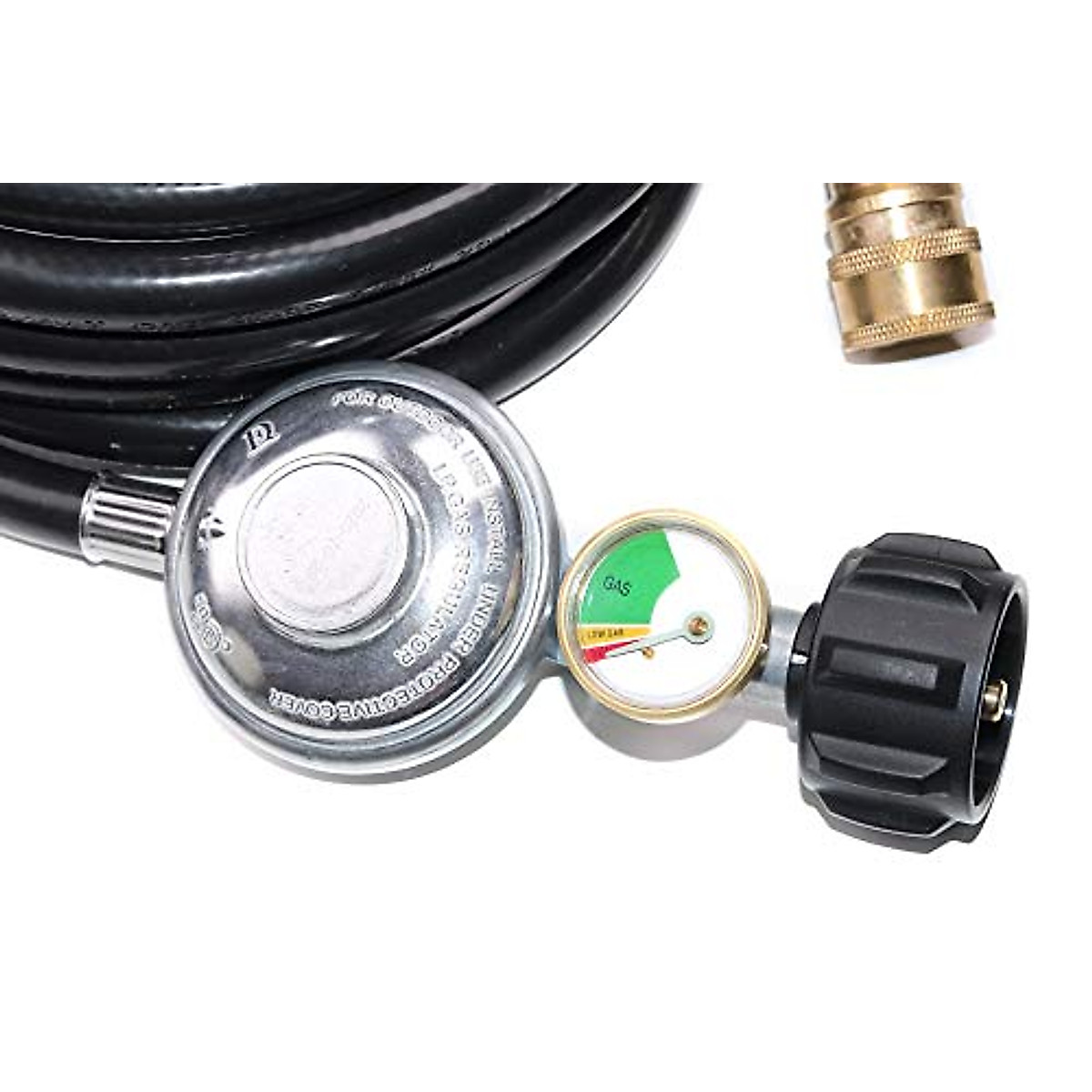 DOZYANT 12ft Propane Hose Regulator with Tank Gauge for Mr Heater F271803 Big Buddy Heater - 3/8 inch Female Quick Connect x QCC1 Propane Tank Connection, Quick Connect for Radiant Cabinet
