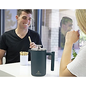 Brew Evolution 12 oz Stainless Steel French Press Coffee Maker | Double Walled Insulated Coffee & Tea Brewer Pot & Maker | Keeps Brewed Coffee or Tea Hot | 350 ml, Hawaiian Blue