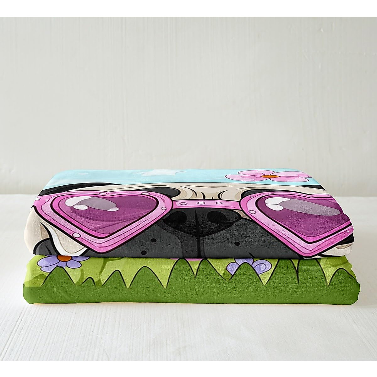 Erosebridal Boy Cartoon Sherpa Blanket Cute Pug Flannel Blanket Kawaii Puppy Plush Blanket Butterfly Pet Fleece Blanket for Kids Girls Purple Floral, Nursery Bed Blankets Throw 50"x60"