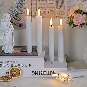 Yeelida Battery Operated Flameless Taper Candles with Two Remote Timer,6.4” LED 3D-Wick Window Candles,Flickering Long-Lasting Warm Light Electric Pack of 6 Flameless Candlesticks(0.78” Dia,White)