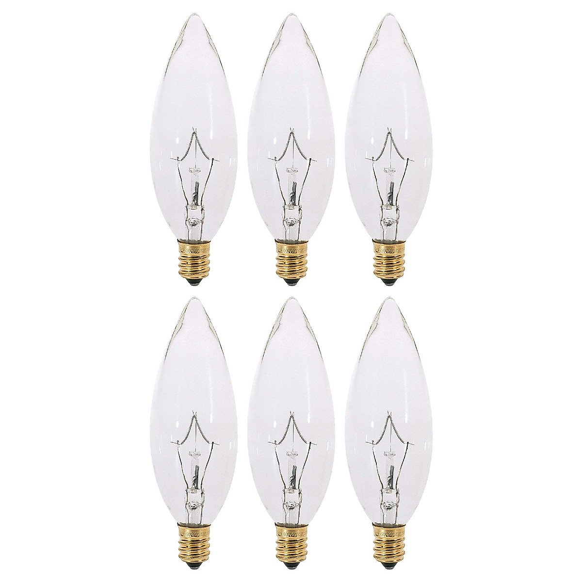KOR (Pack of 6) Clear European Base (E14) Torpedo Tip 120V Chandelier Bulbs - Straight Tip (25)