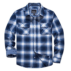 TACVASEN Men's Flannel Shirts Long Sleeve Casual Button Down Regular Fit Plaid Shirts Blue L
