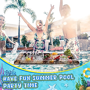 2 Pieces Inflatable Serving Bar Glittering Confetti Food Cooler Buffet with Drain Plug, Inflatable Ice Serving Bar for Food and Drinks for Pool and Outdoor Events(Black)