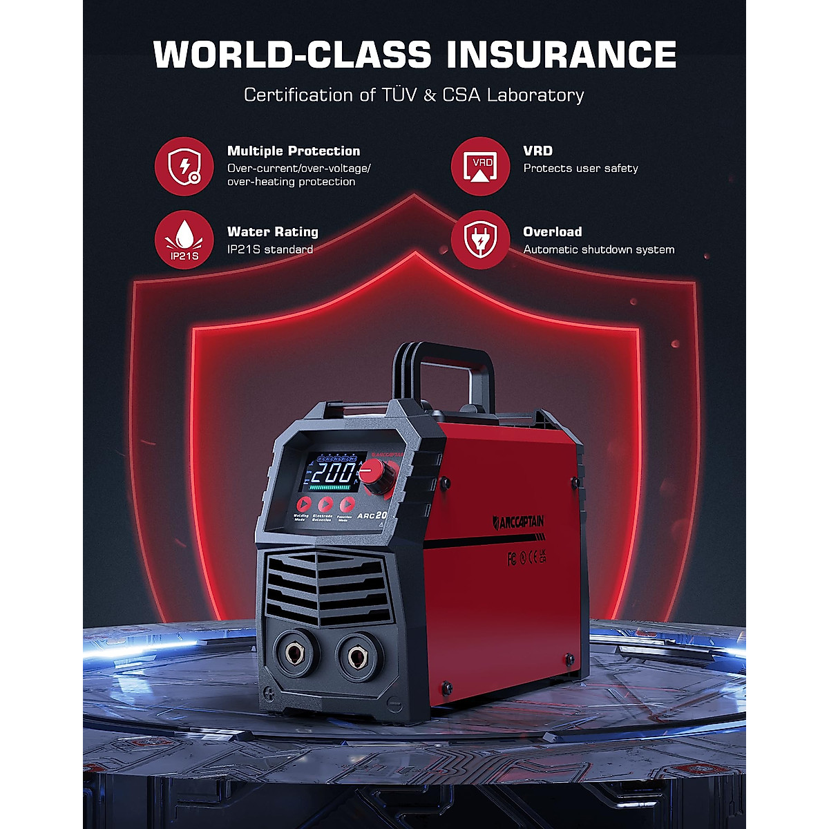 ARCCAPTAIN Stick Welder, [Large LED Display] 200A ARC/Lift TIG Welding Machine with Synergic Control, IGBT Inverter 110V/220V Portable MMA Welder Machine with Hot Start, Arc force and Anti-Stick