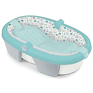Summer® Foldaway Baby Bath (Under The Sea) - Convenient Baby Bathtub That Folds Compactly for Easy Storage and Travel - Inflatable Base for Extra Support - Durable Infant Tub