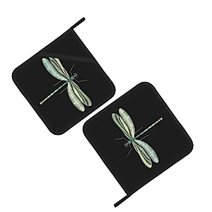 Quicklro Dragonfly Black Pot Holders 8 X 8 Inches for Kitchen,Heat Resistant Oven Hot Pads Oven Set for Cooking Baking BBQ, One size