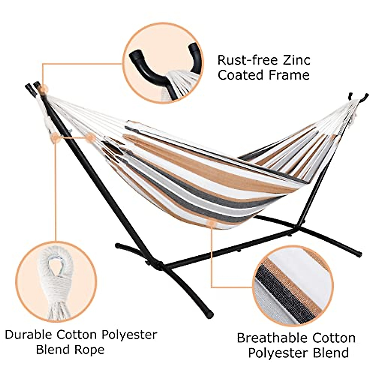 ZENY Double Hammock and Stand for 2 Person Heavy Duty Hammock Stand Brazilian-Style Cotton Hammock, 440LB Capacity