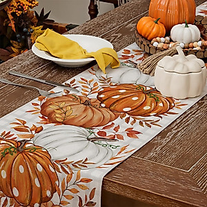 GEEORY Fall Table Runner, 13x72 Inch Pumpkins Leaves Farmhouse Table Decoration for Kitchen Dinning, Indoor Outdoor Dinner Party (Orange Pumpkins) GT124-72