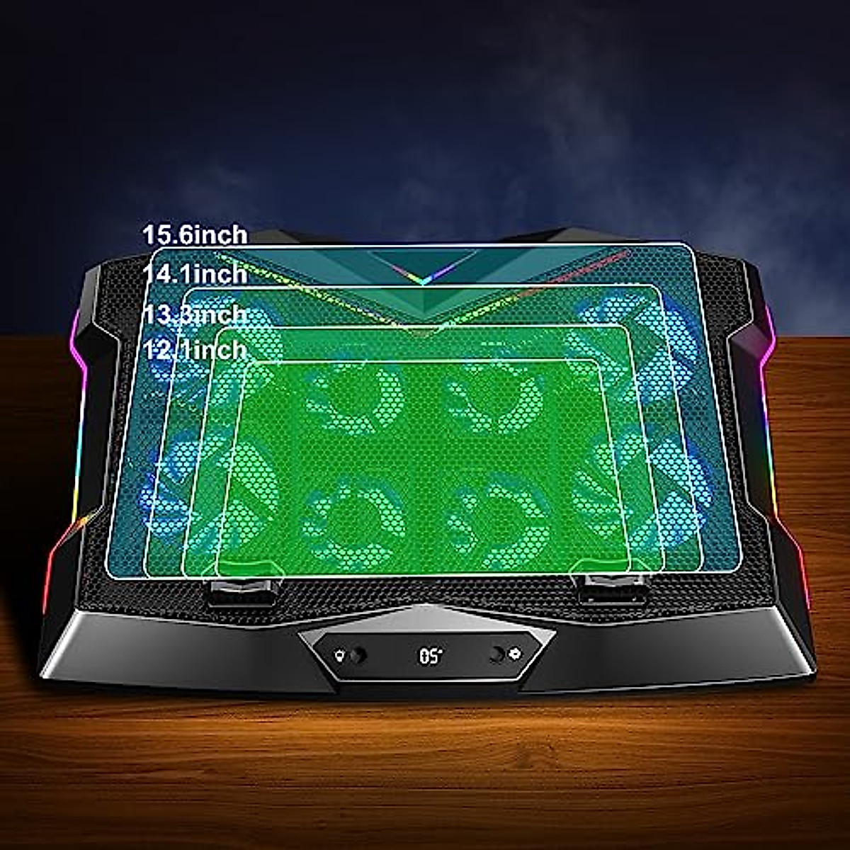 SATNK Gaming Laptop Cooling Pad with 8 Powerful Silent Cooling Fans, RGB Lights Laptop Cooler 12-16 Inch, Laptop Cooling Stand with 5 Adjustable Heights, 3 USB Ports,5ft (1.5m) Extra Long Cable