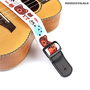 MARSSSTILALO Cute Soft Polyster Cartoon Ukulele Shoulder Strap Small Guitars Strap, Hawaiian, Tenor Ukuleles, Concert Ukuleles, White