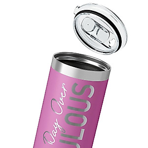 Cuptify Not A Day Over Fabulous Skinny Tumbler with Lid Laser Engraved on Blush 22 oz Insulated Stainless Steel Best Friend Birthday Gift For Women