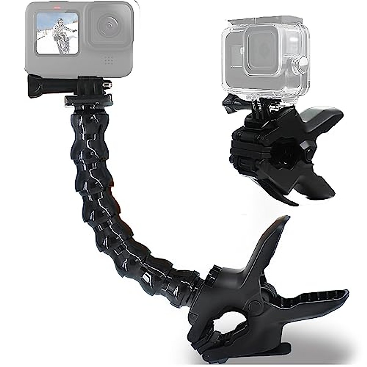FiTSTILL Jaws Flex Clamp Mount with Adjustable Gooseneck 8-Section Compatible with Go Pro Hero 11,10. 9, 8, 7, 6, 5, 4, Session, 3+, 3, 2, 1, Max, Fusion, DJI Osmo Action Cameras