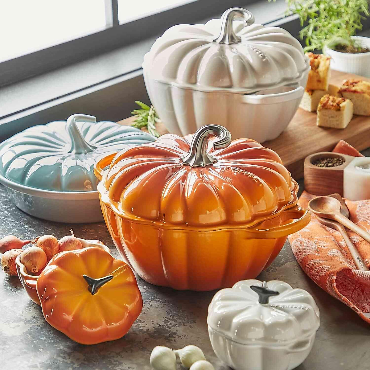 Le Creuset Enameled Cast Iron Figural Pumpkin Cocotte, 4 qt., Persimmon