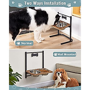 Realyoo Dog Elevated Bowls with Slow Feeder, 11 Heights 15° Tilted Stainless Steel Raised Dog Bowls Stand, Metal Food and Water Bowl for Large Medium Small Dogs and Cats
