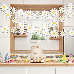 Set of 6 Groovy Daisy Banner Boho Daisy Garland Party Decorations Boho Hippie Daisy Flower Hanging Banners for Birthday Baby Shower Groovy Home Party Decor