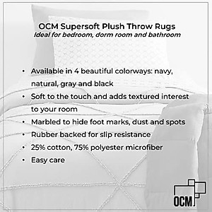 OCM Plush Supersoft Throw Rug 27" x 42" in Gray | Perfect for College Dorm, Bedroom and Bathroom | Luxurious Feel | Cotton-Polyester Blend | No-Skid Backing