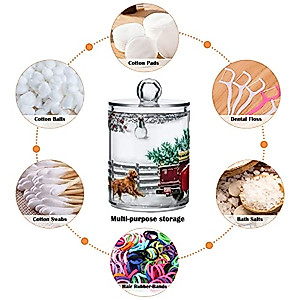 Gredecor Christmas Winter Qtip Holder Dispenser 2 Pack Red Xmas Tree Truck Winter Snowflake Dog Bathroom Decorative Storage Canister Holder Counter Vanity Organizer for Cotton Ball Swabs Pads Floss