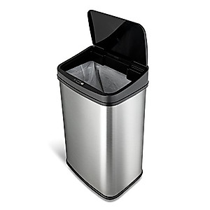 NINESTARS DZT-50-28 Automatic Touchless Motion Sensor Rectangular Trash Can, 13 Gal, Black Trim
