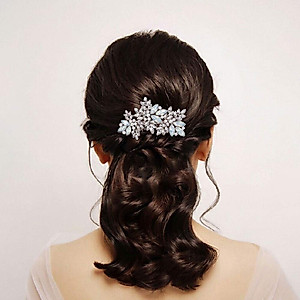 AW BRIDAL Opal Crystal Hair Comb Bridal Hair Pieces Retro Bridal Hair Clips Wedding Hair Accessories for Brides and Bridesmaids (Silver)