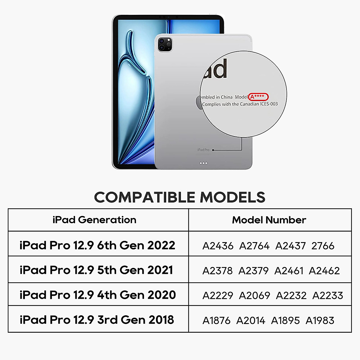 edaiser Swivel Keyboard Case for Apple iPad Pro 12.9 inch 6th Generation 5th 4th 3rd Gen; Wireless Rotatable Cover with Pencil Holder, Multi-Touch Trackpad, Backlit, Black