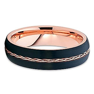 Silly Kings Jewelry Rose Gold Tungsten Ring - 6mm - Braid Ring - Black Tungsten - Rose Gold Band (11)