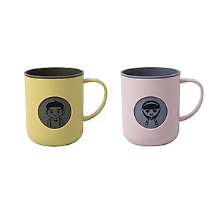 Khanjuan Parent-Child Tooth Brush Cups 4Pcs,Funny Cartoon Pattern Bathroom Cups,15.3oz Unbreakable Eco-Friendly Plastic Toothbrush Holders (Dark Green&Purple&Yellow&Pink, 4)