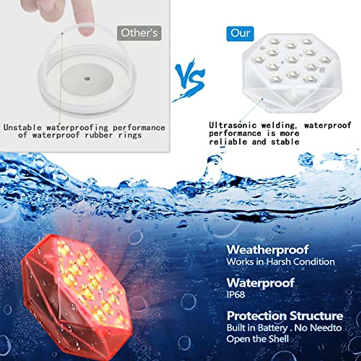 FTUREERA Pool Lights, Rechargeable Submersible Pool Lights with Remote, Silicone Suction Cup, 16 Color Changing, 4 Colour Modes RGB LED Lights for Bathtub, Shower,Hot Tub, Spa, Party (2 Pack)