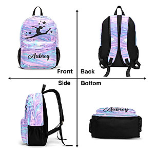 Gymnastic Marble Unicorn Abstract Personalized Backpack Set for Teen Boys Girls with Lunch Box & Pencil Pouch Bag Travel Backpack