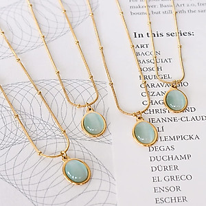 Moonffay Green Created Opal Stone Pendant Gold Necklace for Women,Charm Plated 18k Gold Stainless Steel Snake Chain Non Tarnish Choker Necklaces Woman Jewelry