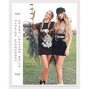 SUOSDEY Black Women Western Skinny Leather Belts Adjustable Fashion Thin Waist Belt for Dresses With Vintage Buckle