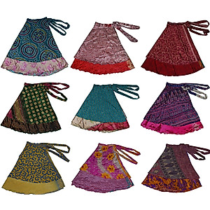 Wevez® Pack of 3 Pcs Original Two Layer Printed Wrap Around Skirts (Mini Skirts(20 Inches Length))